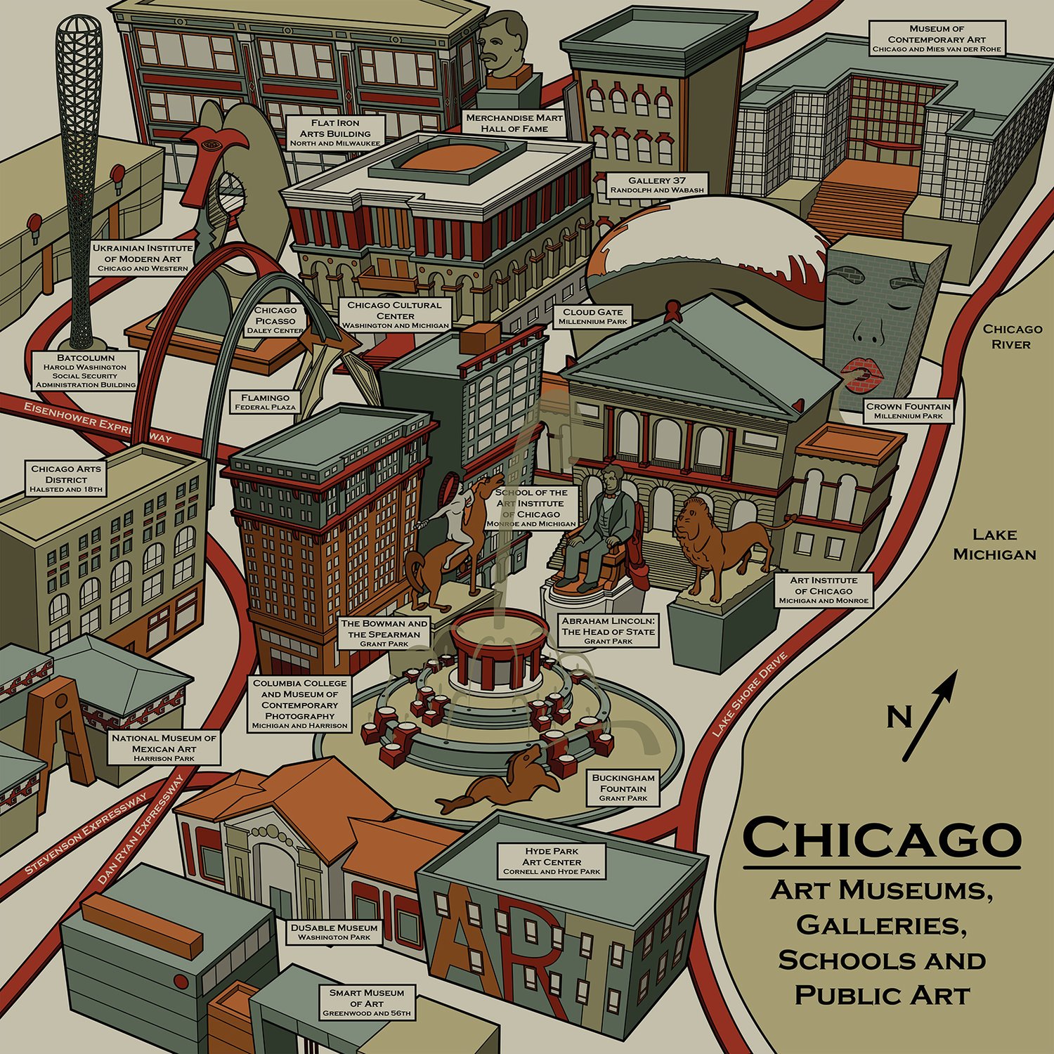 Chicago Art Museum Map — Joe Mills Illustration