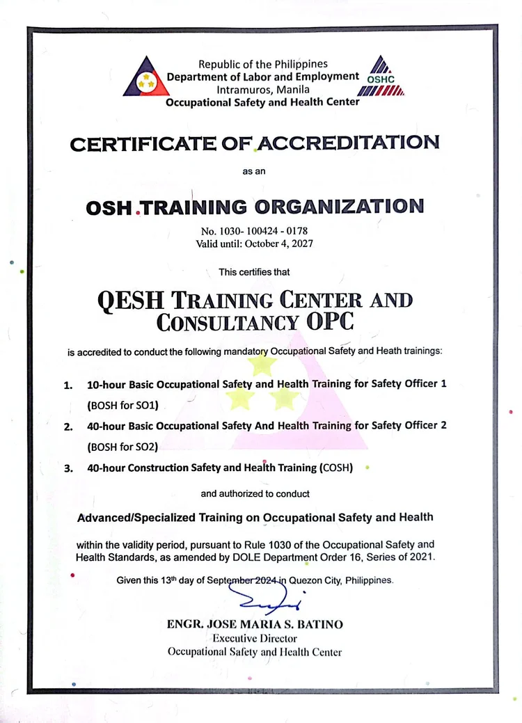 QESH Training Center - Be a trained Safety Officer in the Philippines