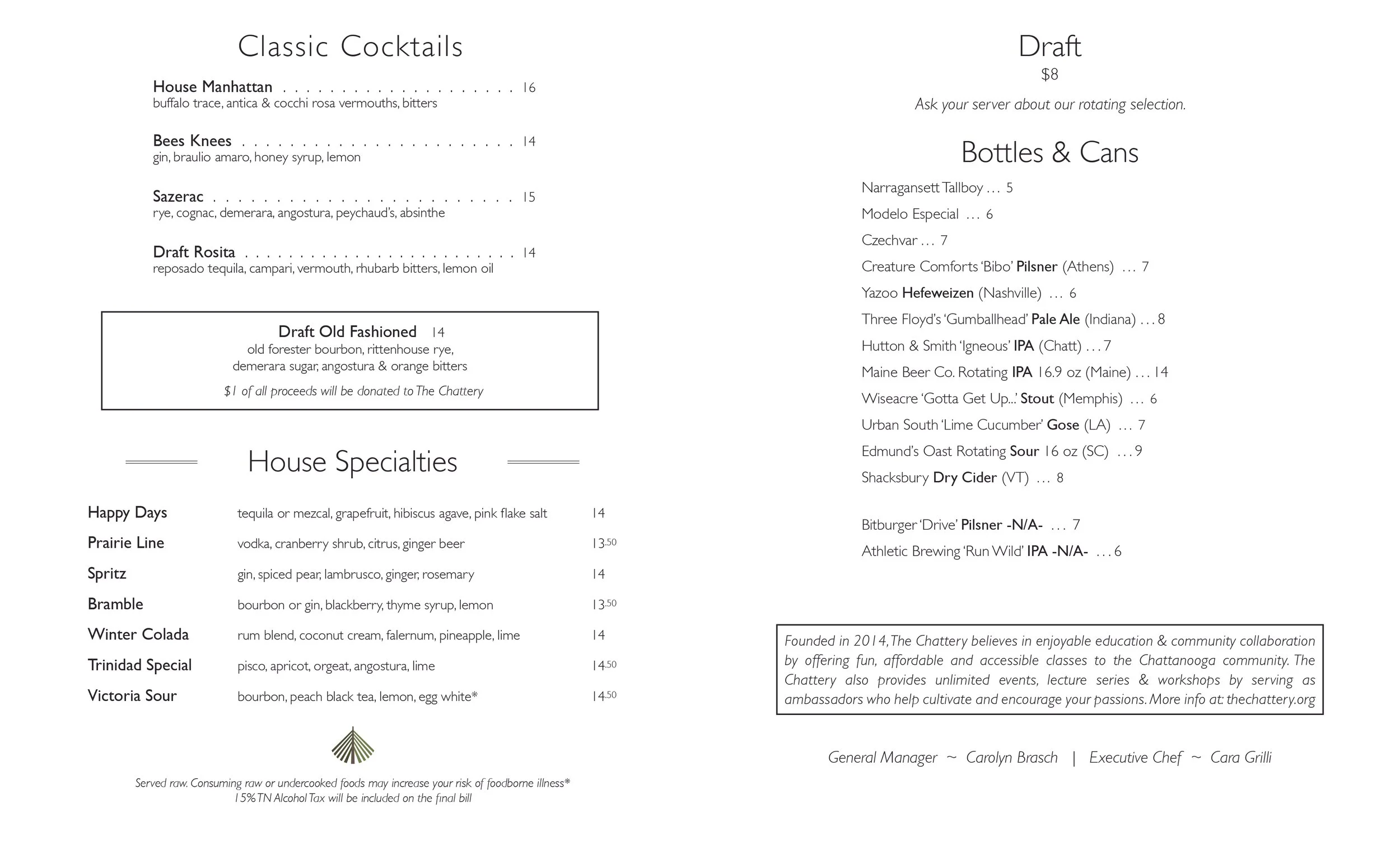 Menus — WOODEN CITY CHATTANOOGA