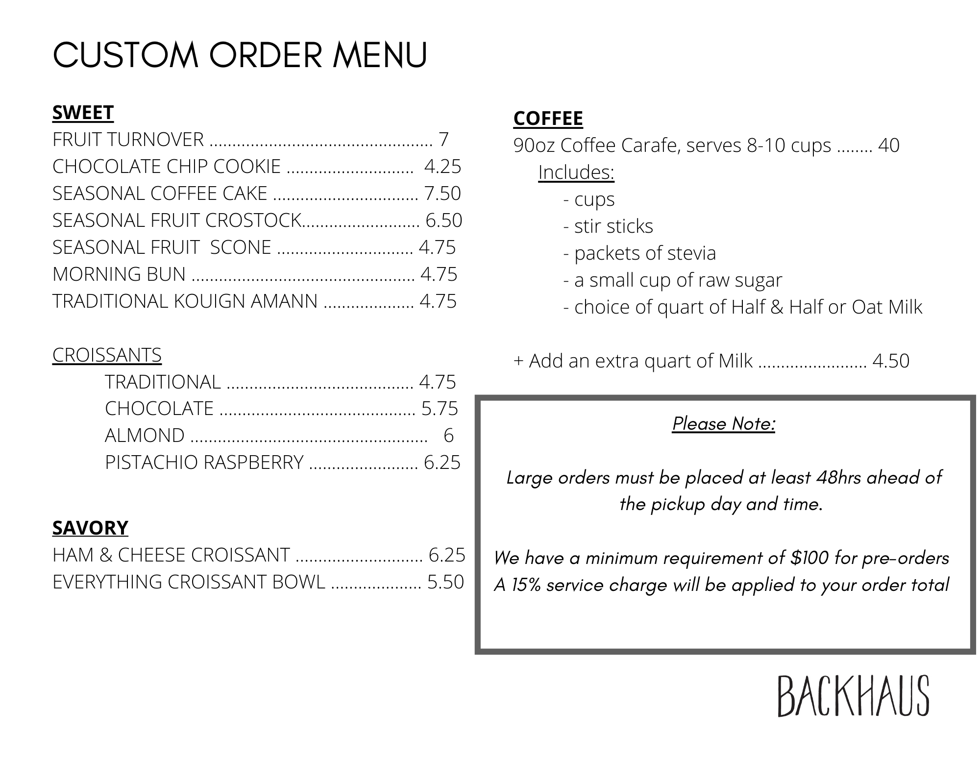 PRE-ORDER — Backhaus