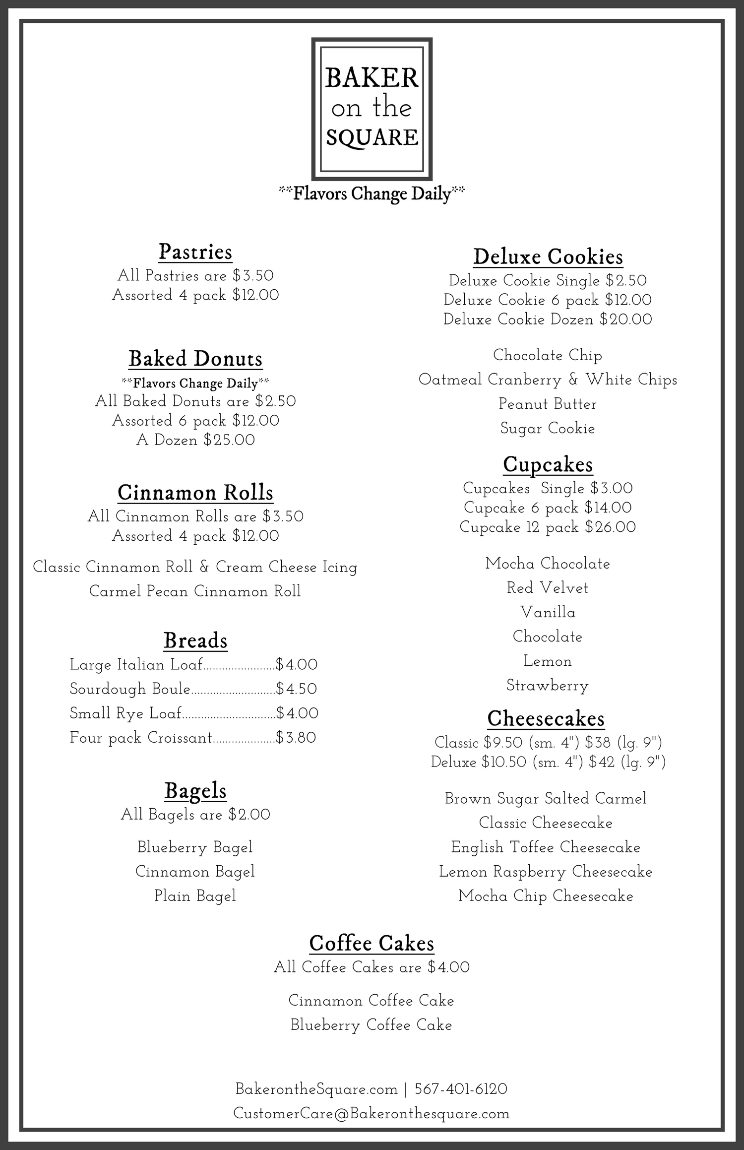 Menu — Baker On The Square