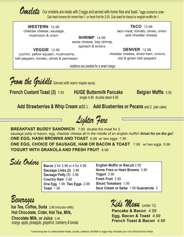 Breakfast Menu — The River’s Edge