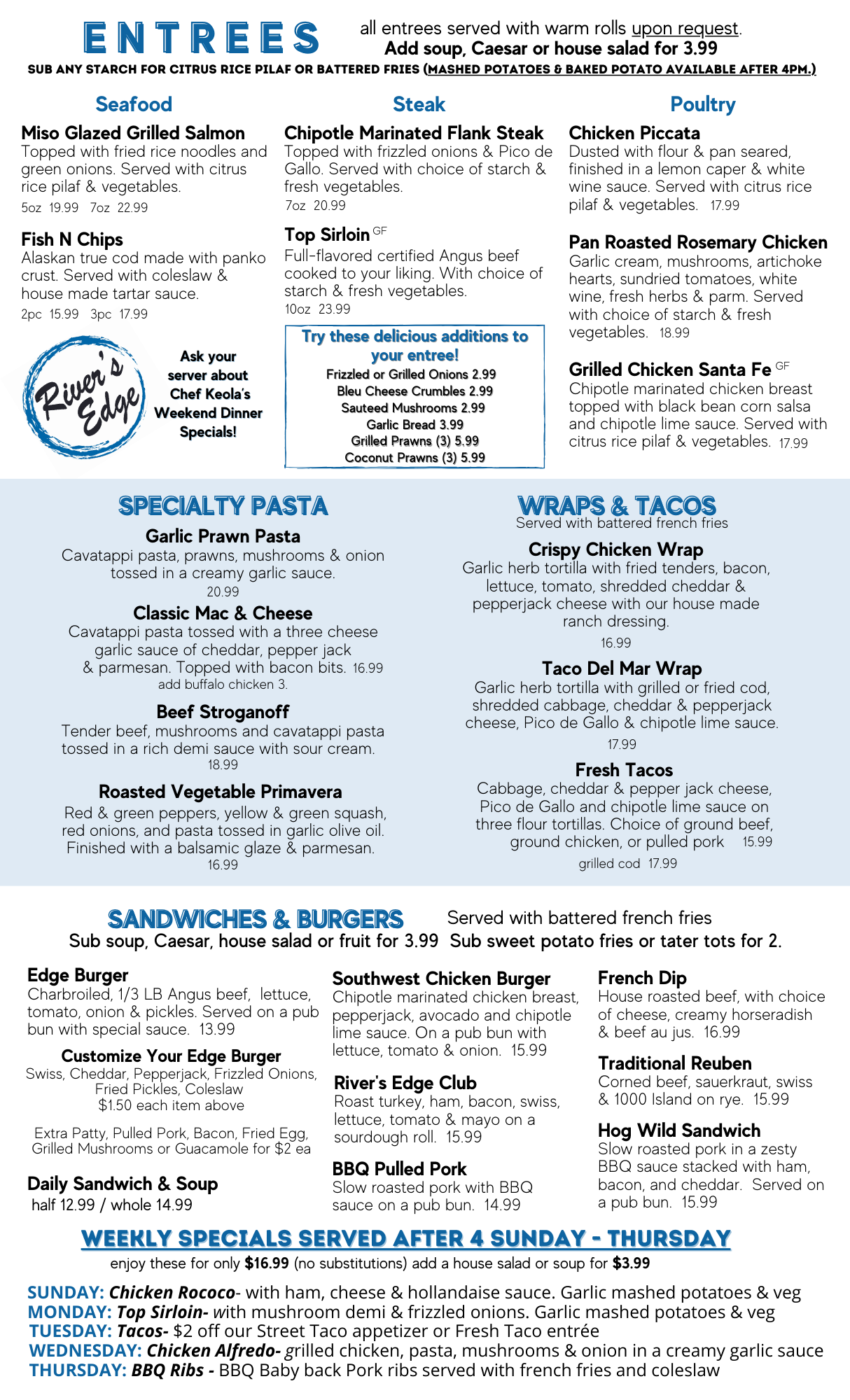 Lunch/Dinner Menu — The River’s Edge