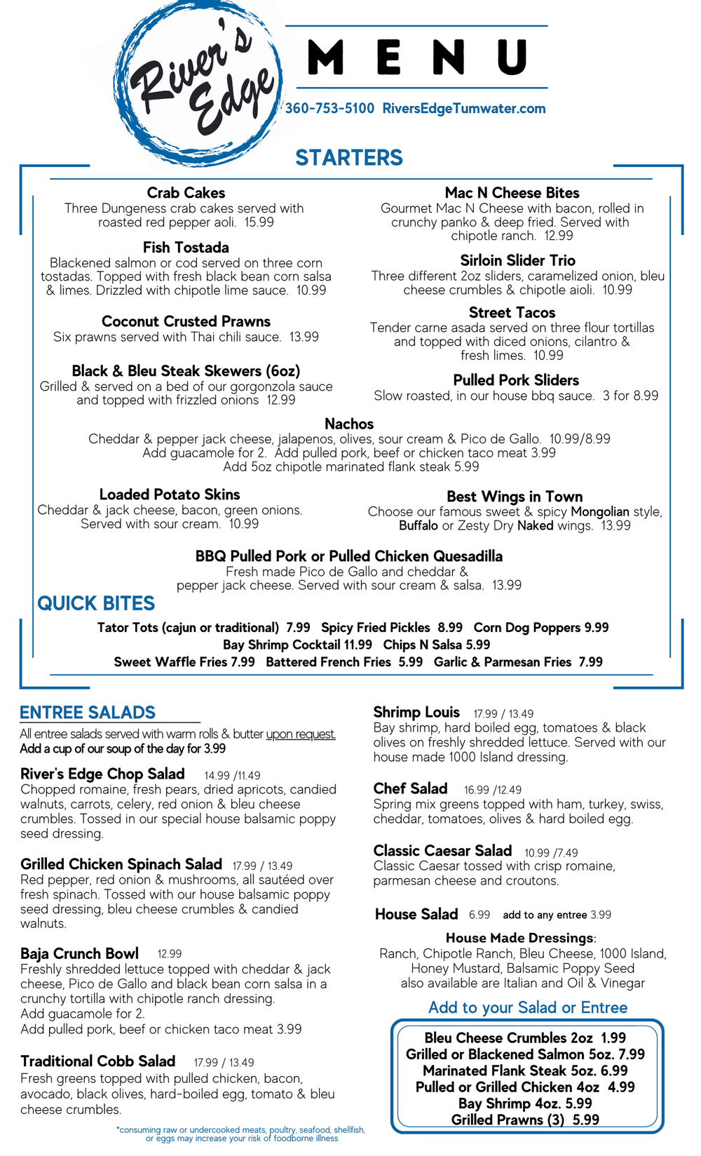 Lunch/Dinner Menu — The River’s Edge
