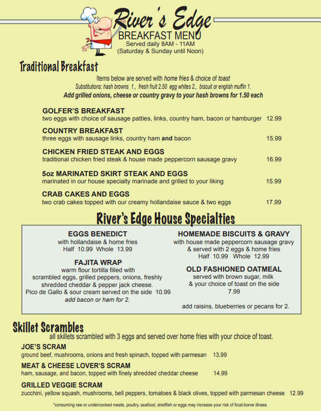 Breakfast Menu — The River’s Edge