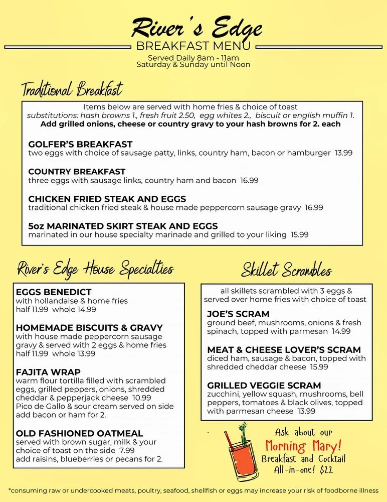 Breakfast Menu — The River’s Edge