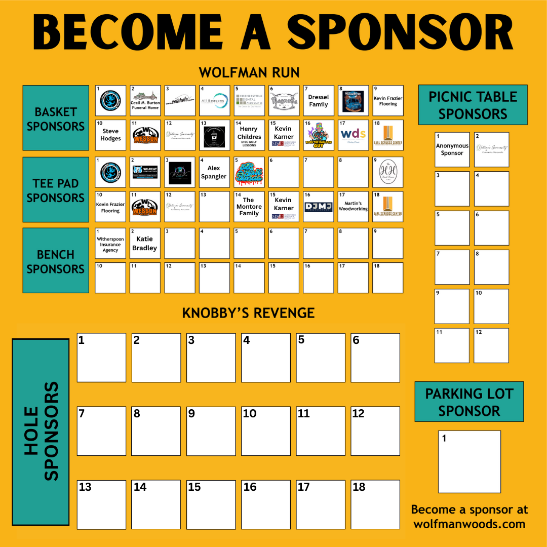 BECOME A SPONSOR — Wolfman Woods Disc Golf Course