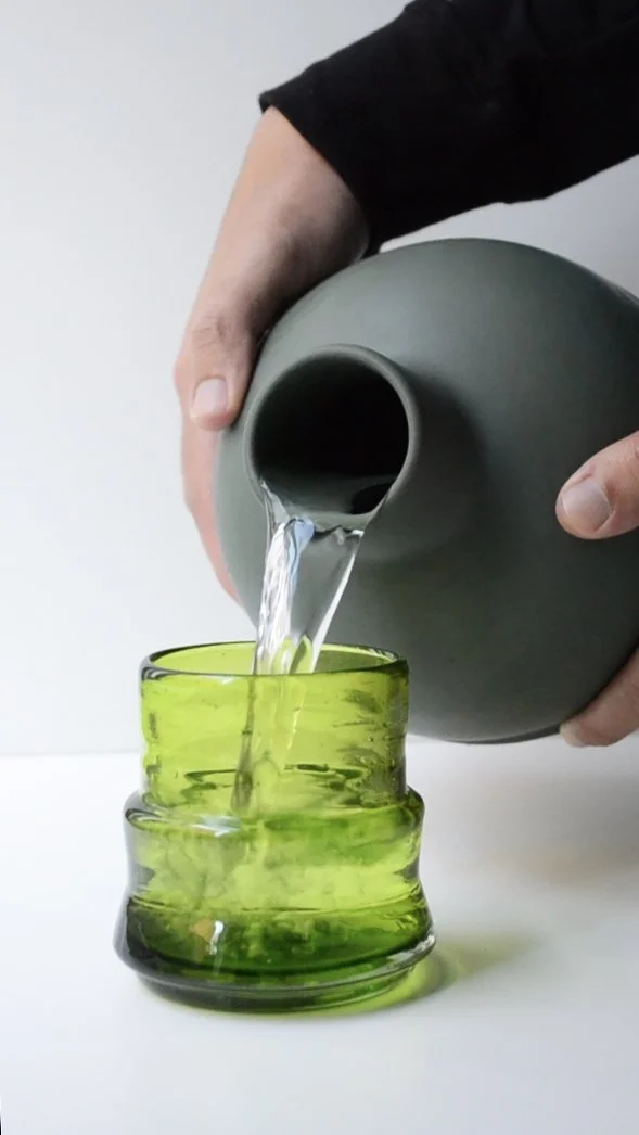 Handmade ceramic colorful carafe and cup. Bold color and shape inspired ...