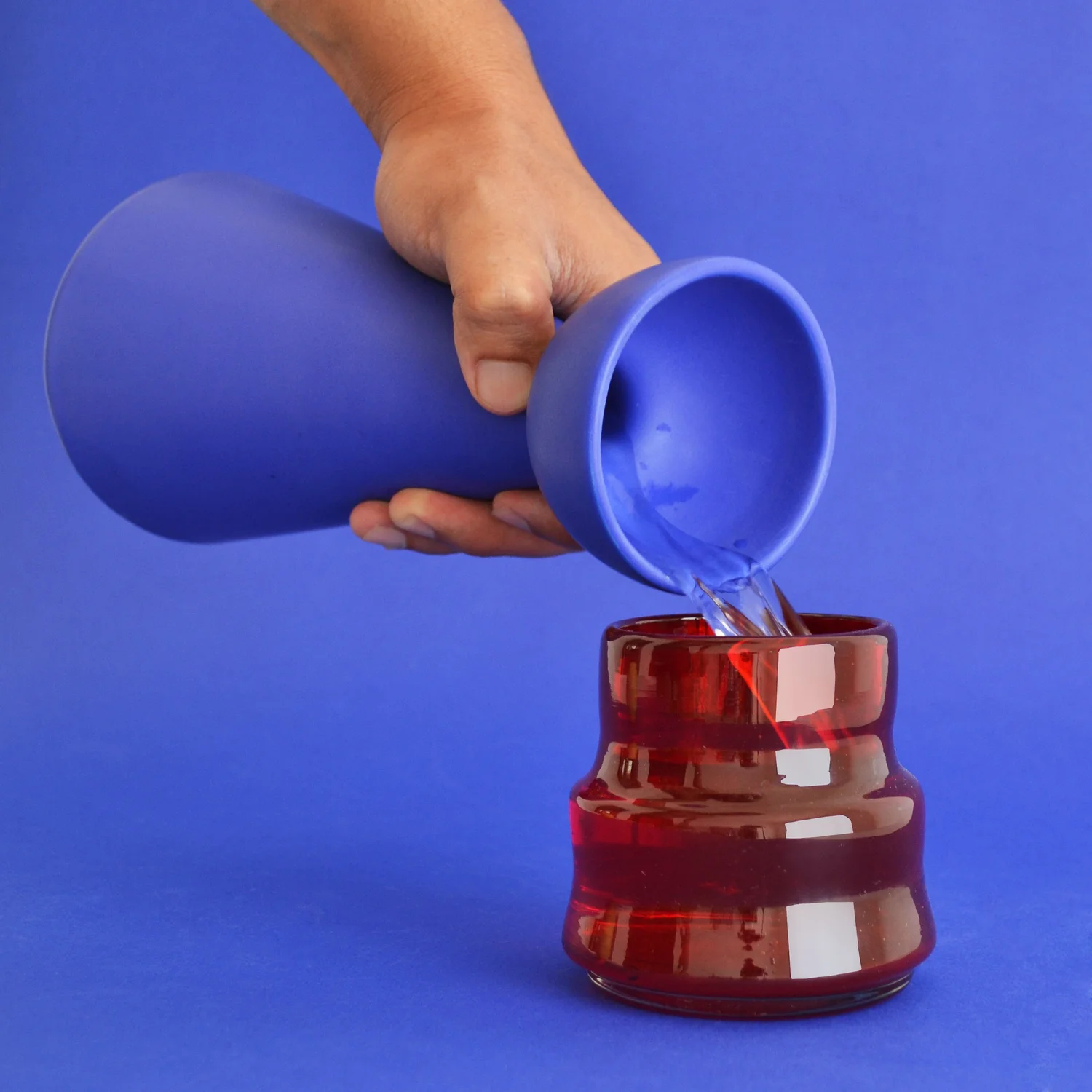Handmade ceramic colorful carafe and cup. Bold color and shape inspired ...