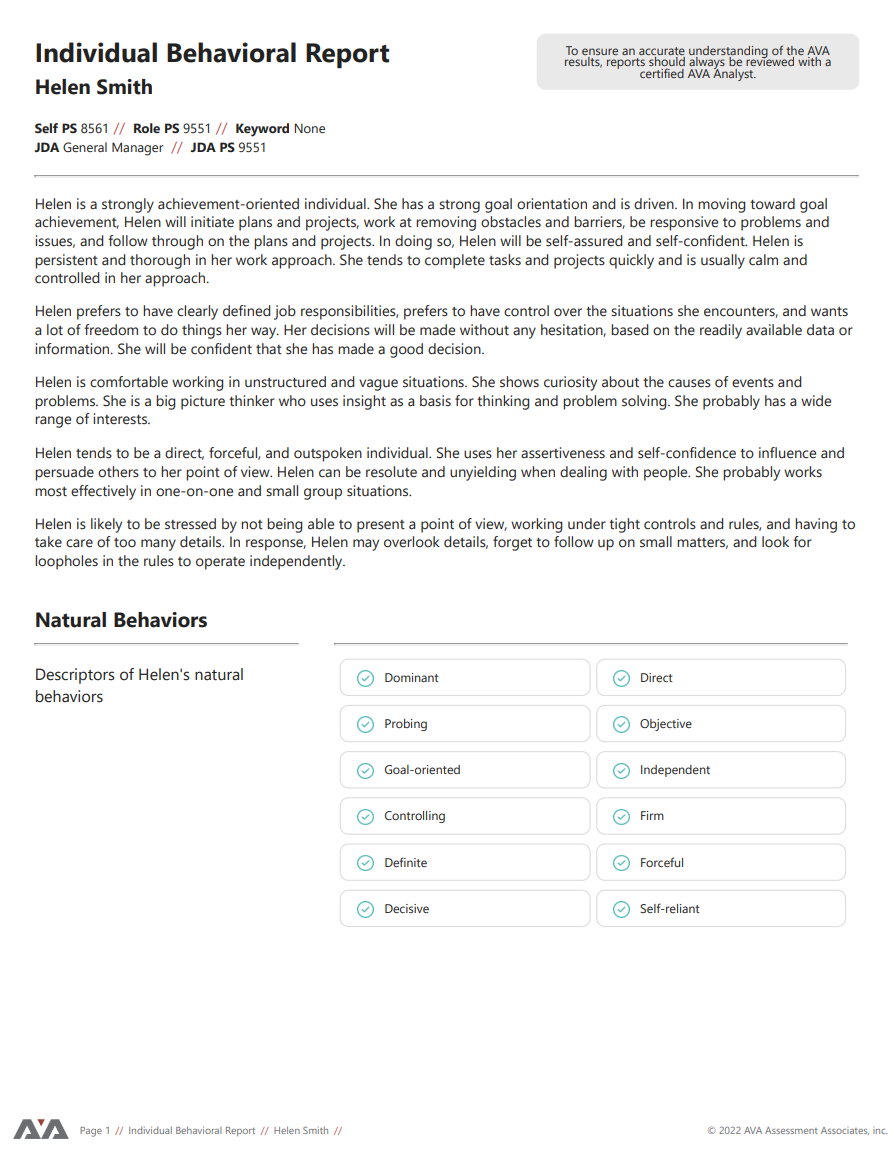 Behavioral Assessment for Organizations — AVA Assessment