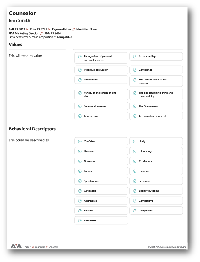 AVA Behavioral Assessment — AVA Assessment