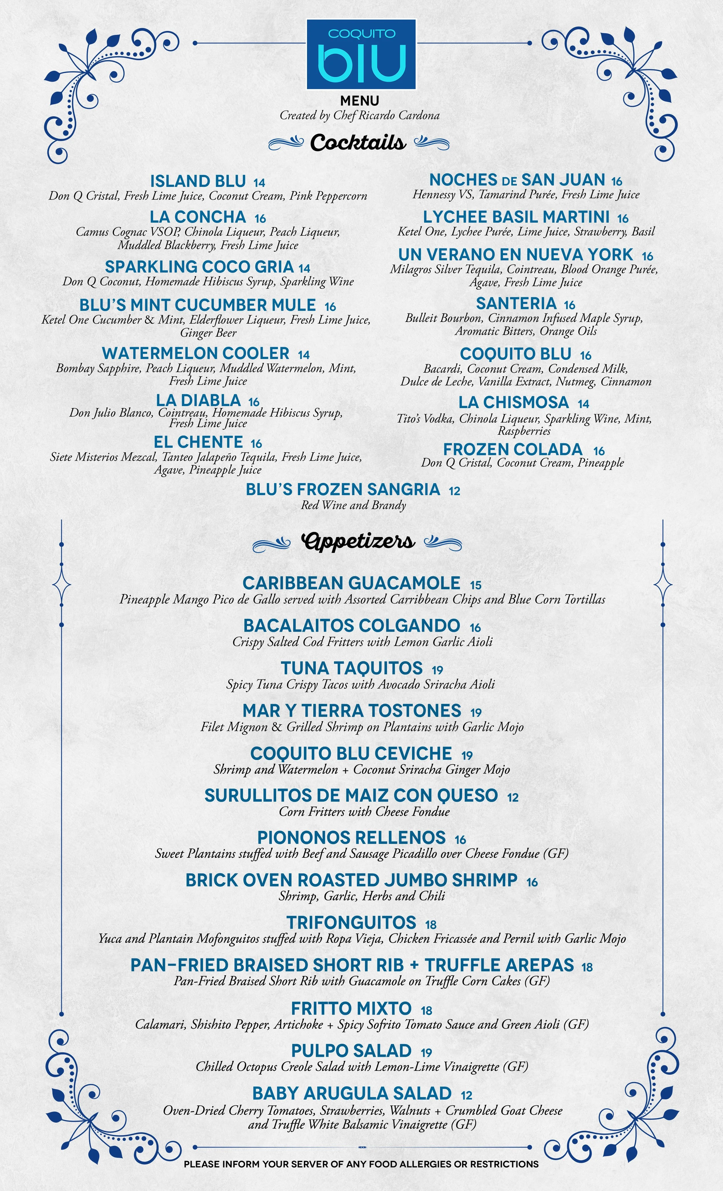 Menu — Coquito Blu