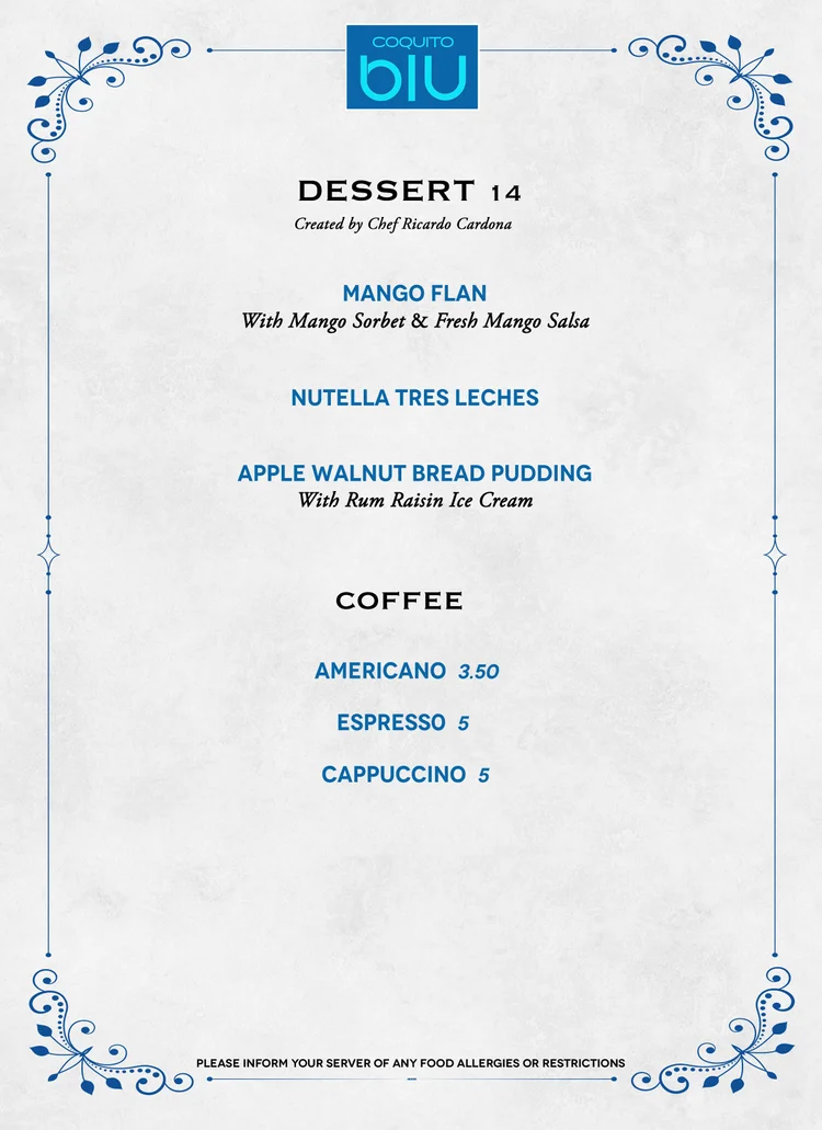 Menu — Coquito Blu