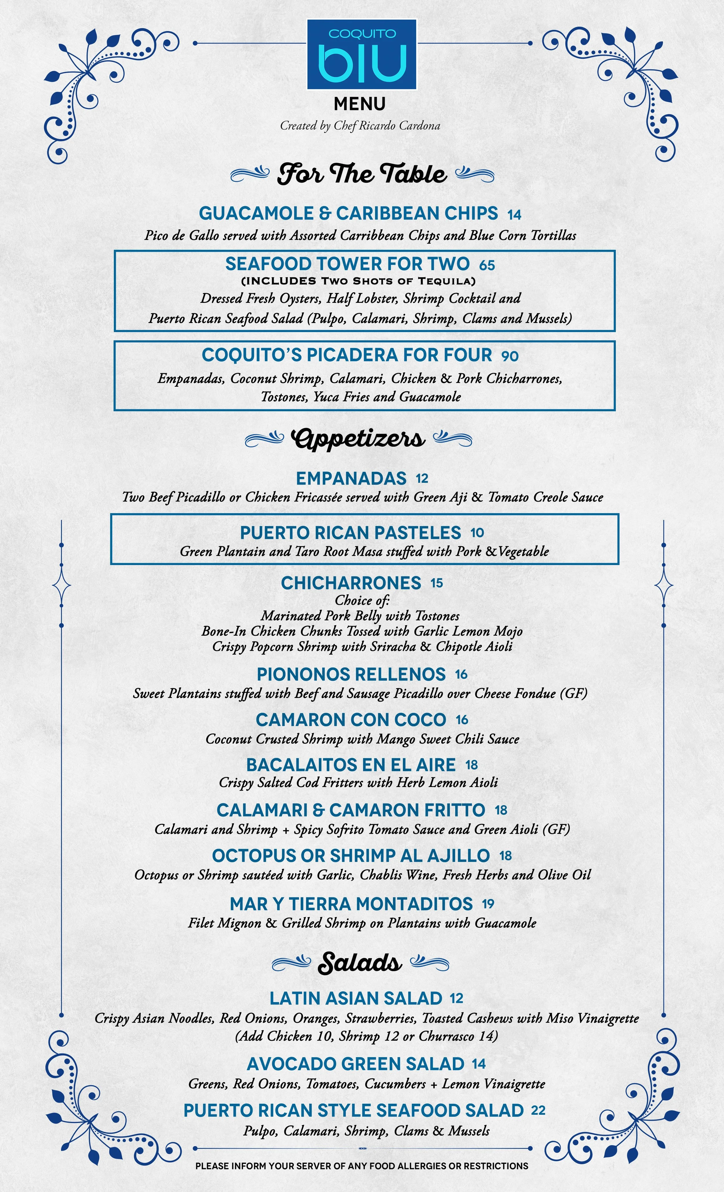 Menu — Coquito Blu