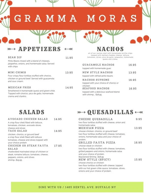 Menu — Gramma Mora's