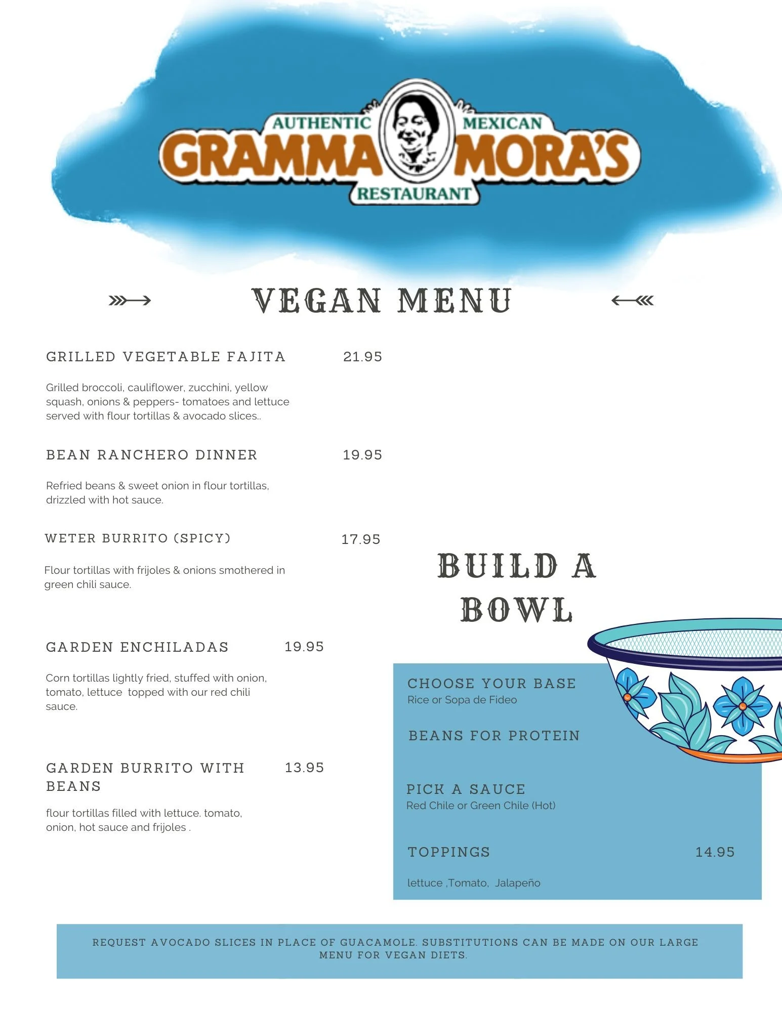 Vegan Menu — Gramma Mora's