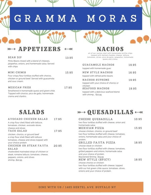 Menu — Gramma Mora's