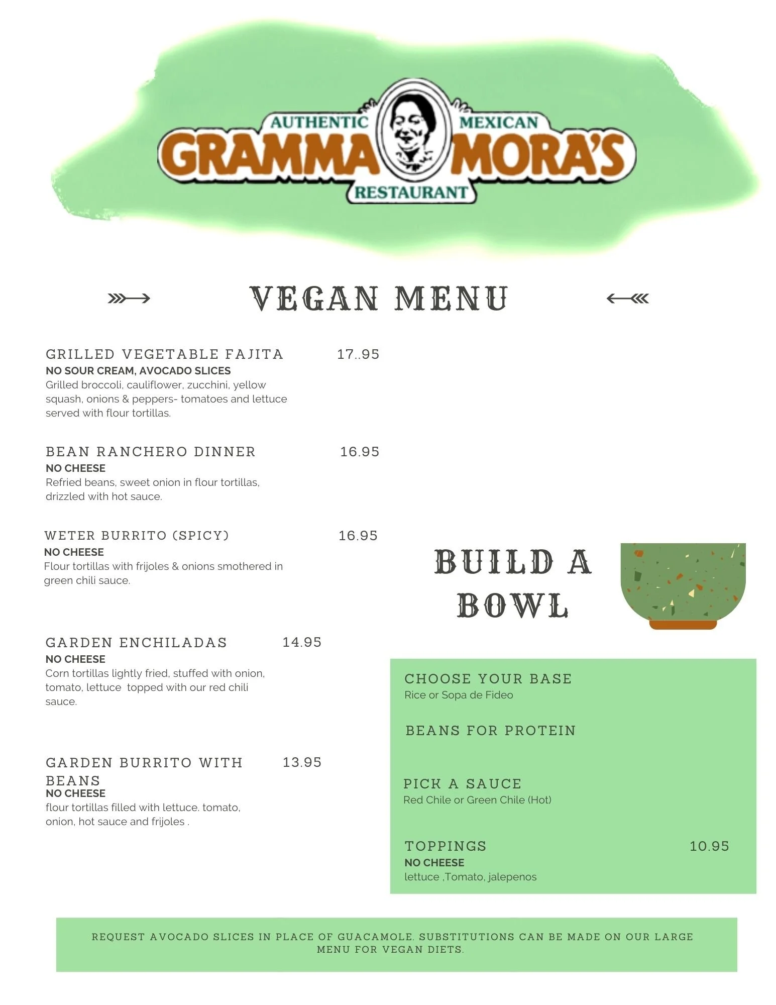 Vegan Menu — Gramma Mora's