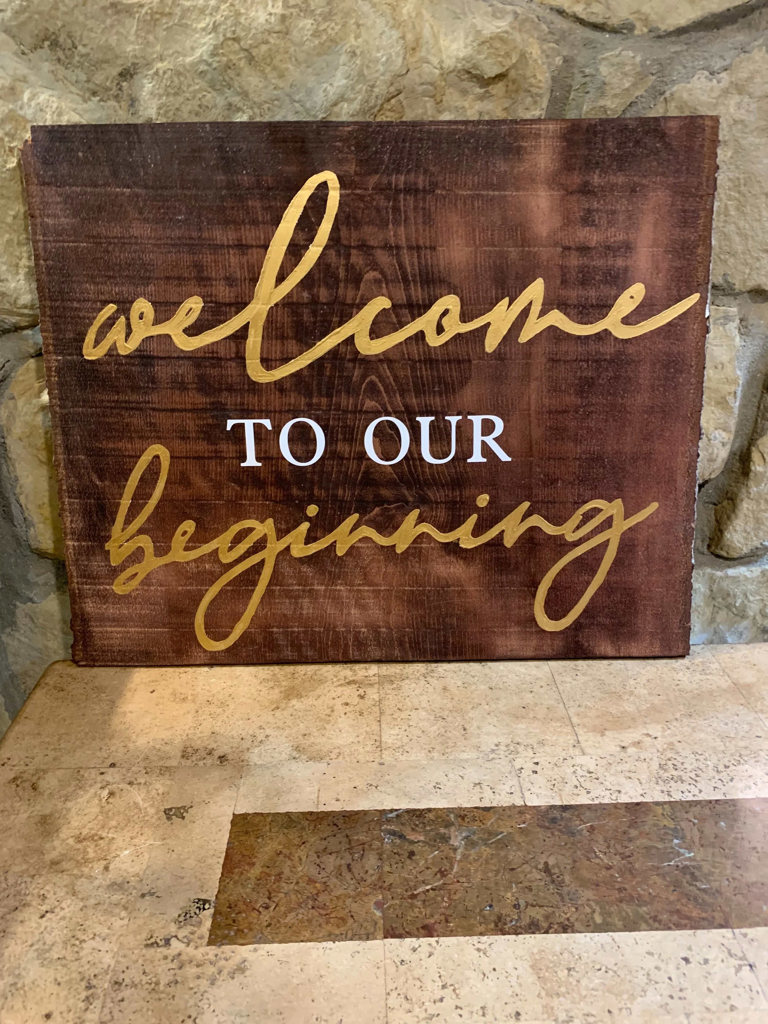Wooden Welcome to Our Beginning Sign — Lizton Lodge