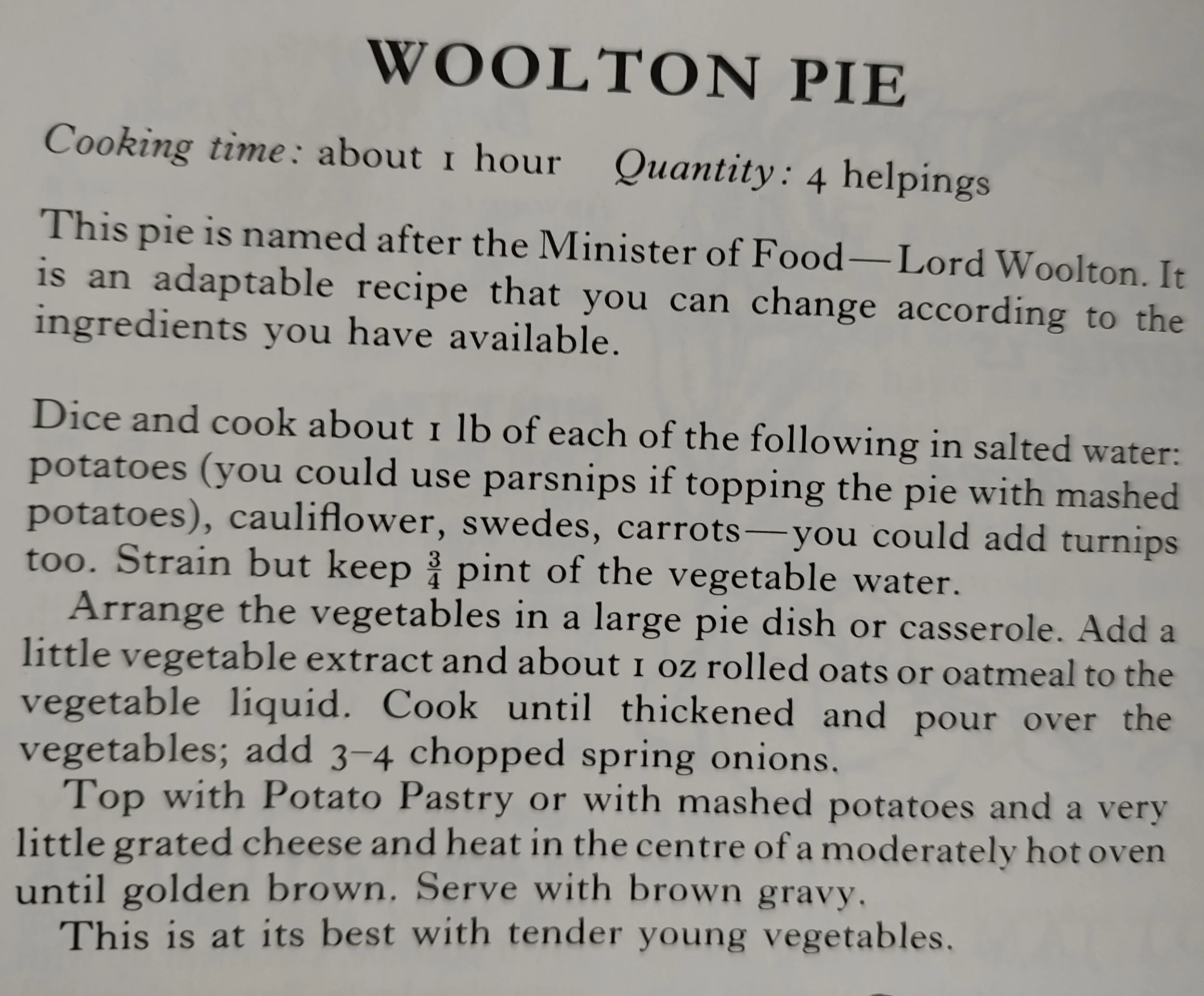 A Quintessential Food of World War II – Lord Woolton Pie — Wartime ...