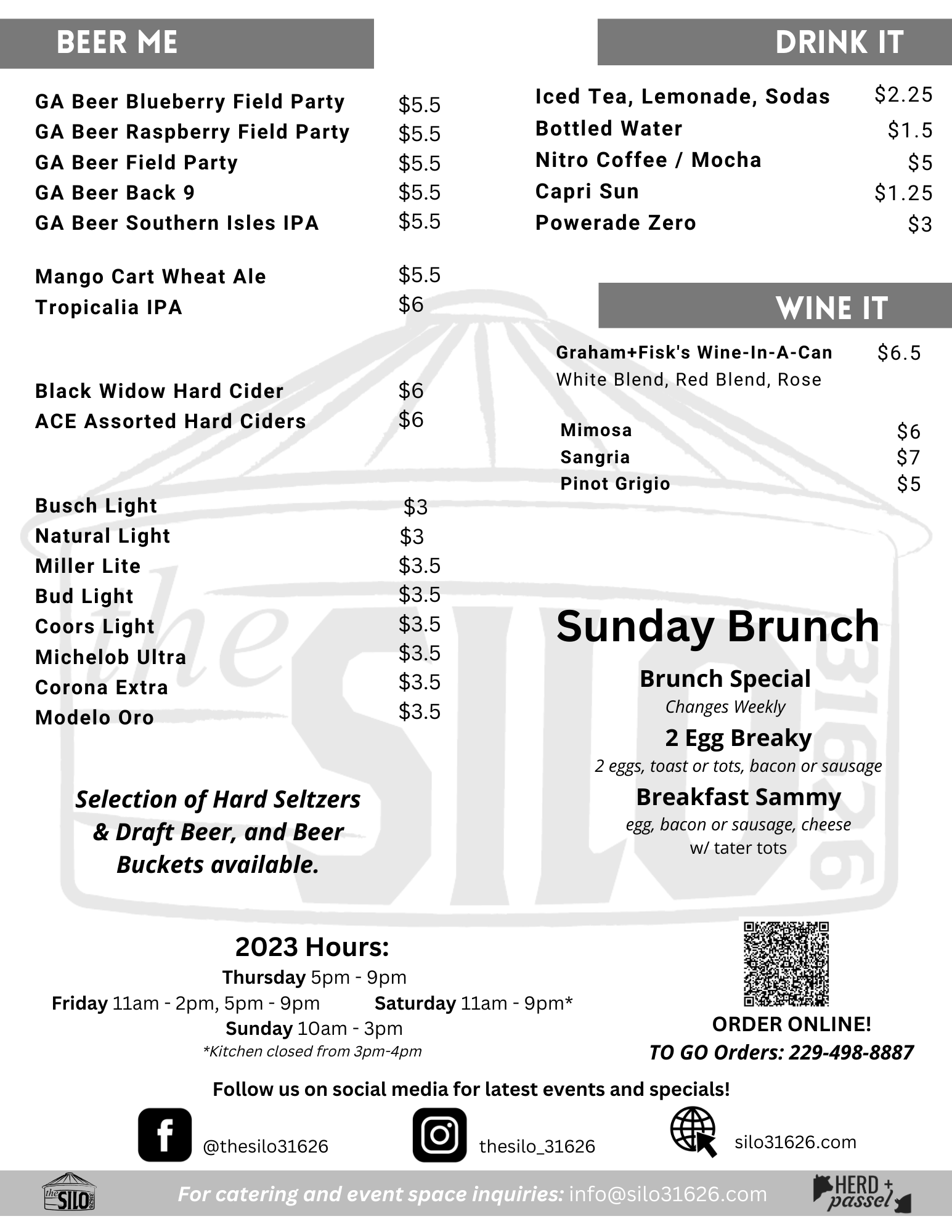 Menu — The Silo 31626
