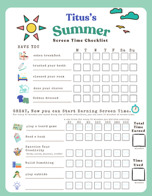 Summer Screen Time Checklist — Hand Lettering by Bethany