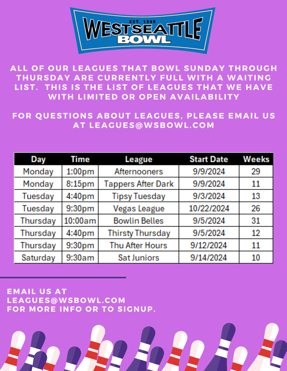 Fall Leagues 2024 — West Seattle Bowl