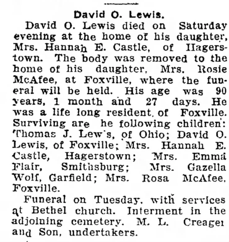Obituaries and Land Sales — The Thomas and Hannah (Pittinger) Brown ...
