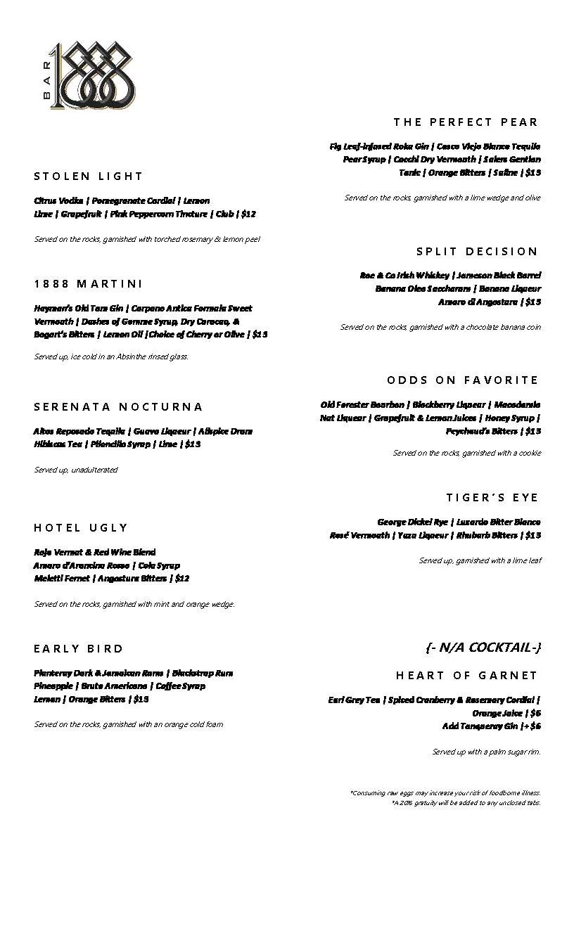 Bar 1888 Menu — Southern Market - Lancaster City