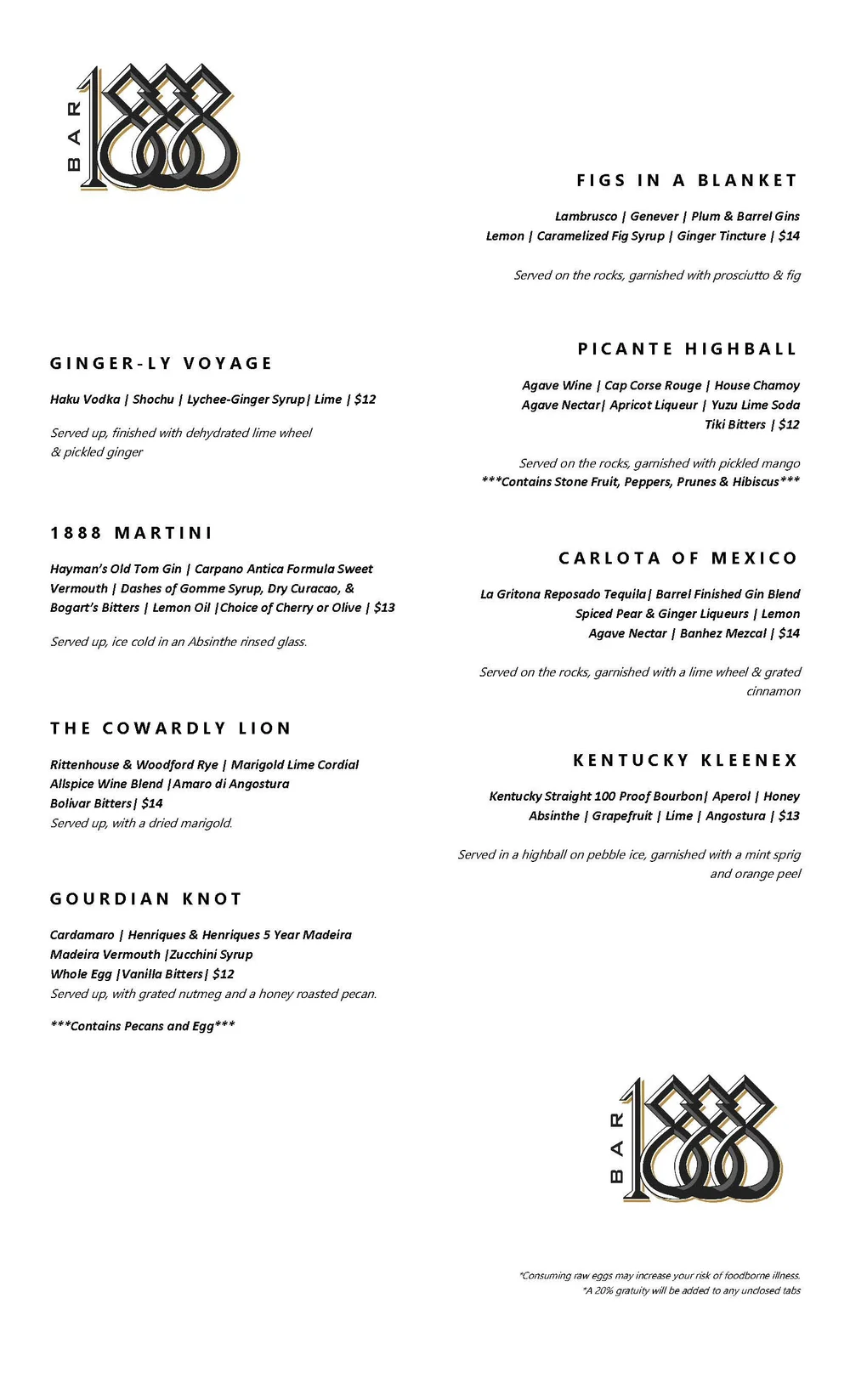 Bar 1888 Menu — Southern Market - Lancaster City