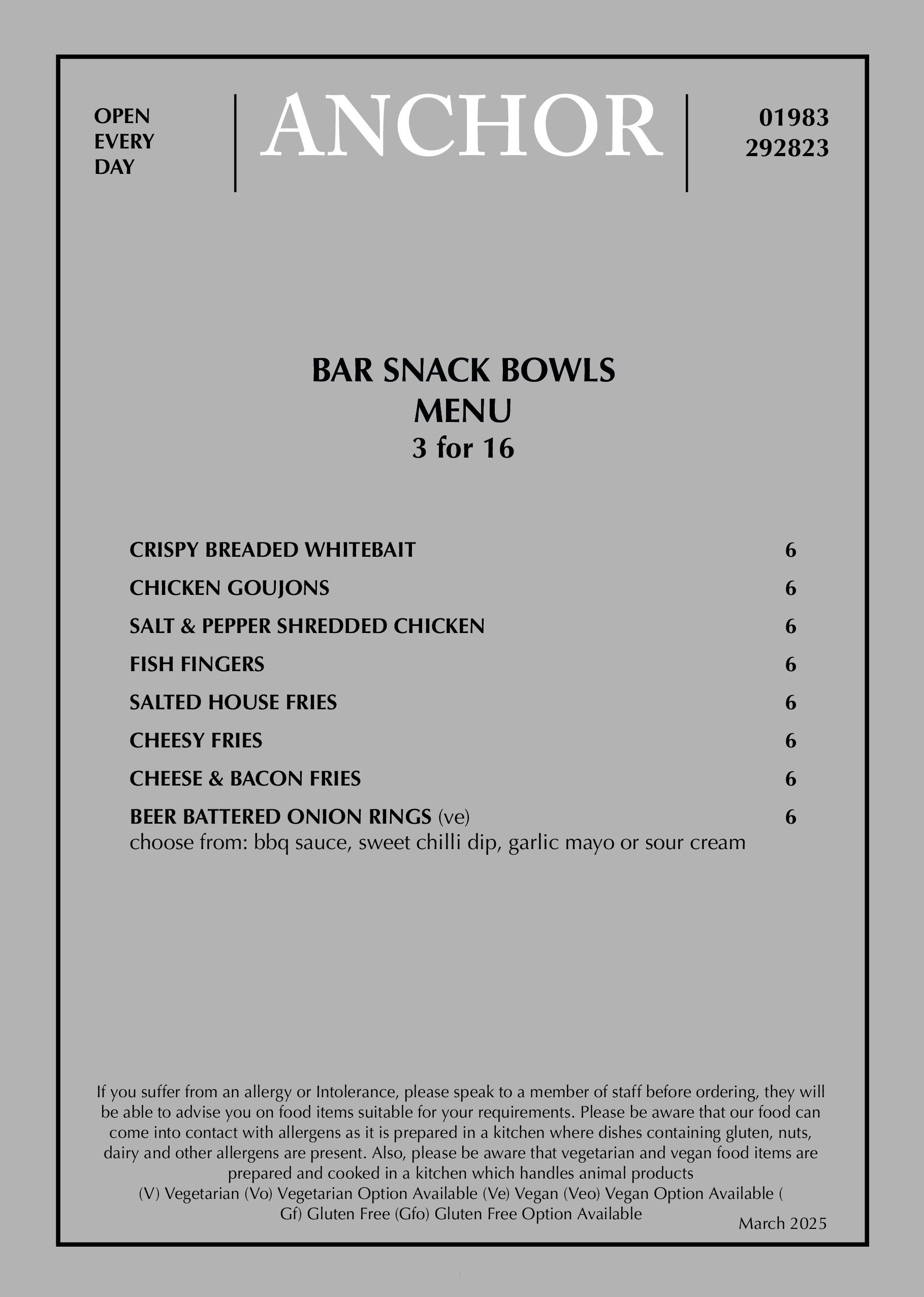 Bar Snacks — The ANCHOR Inn