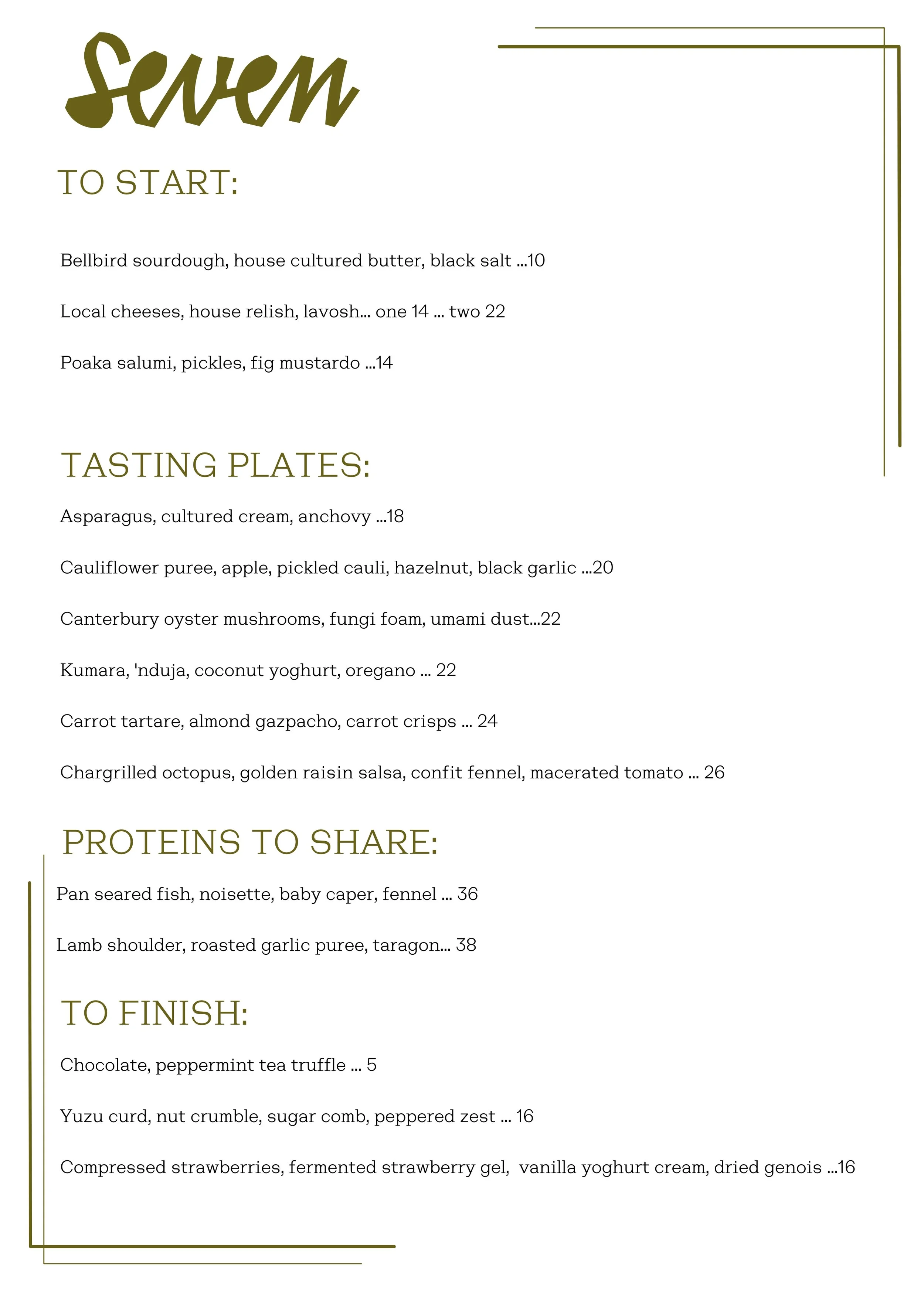 Menu — SEVEN DINING