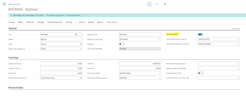 Tracking resources in Dynamics 365 Business Central using time sheets ...