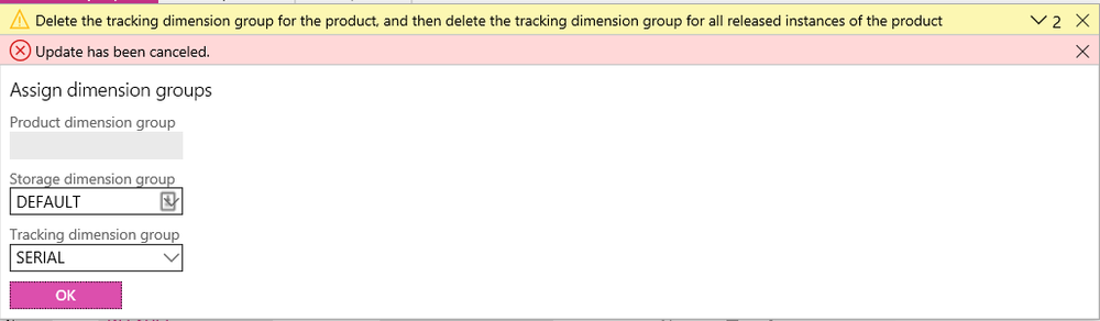 Changing the Tracking Dimension Group for a product in Dynamics 365 for ...