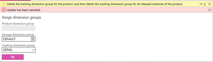 Changing the Tracking Dimension Group for a product in Dynamics 365 for ...