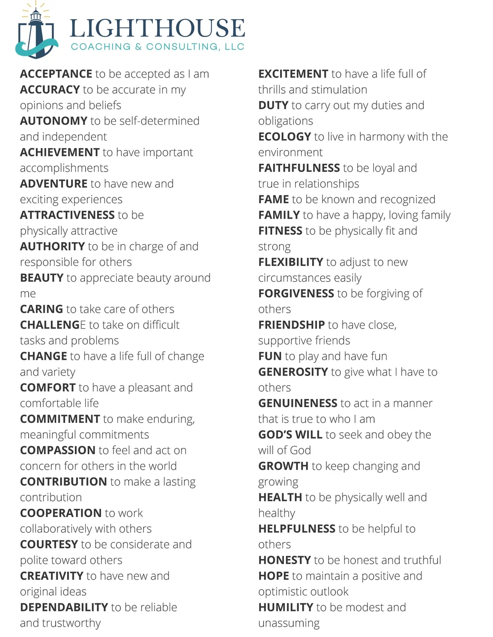 Values are Like Lighthouses — Lighthouse Coaching and Consulting, LLC