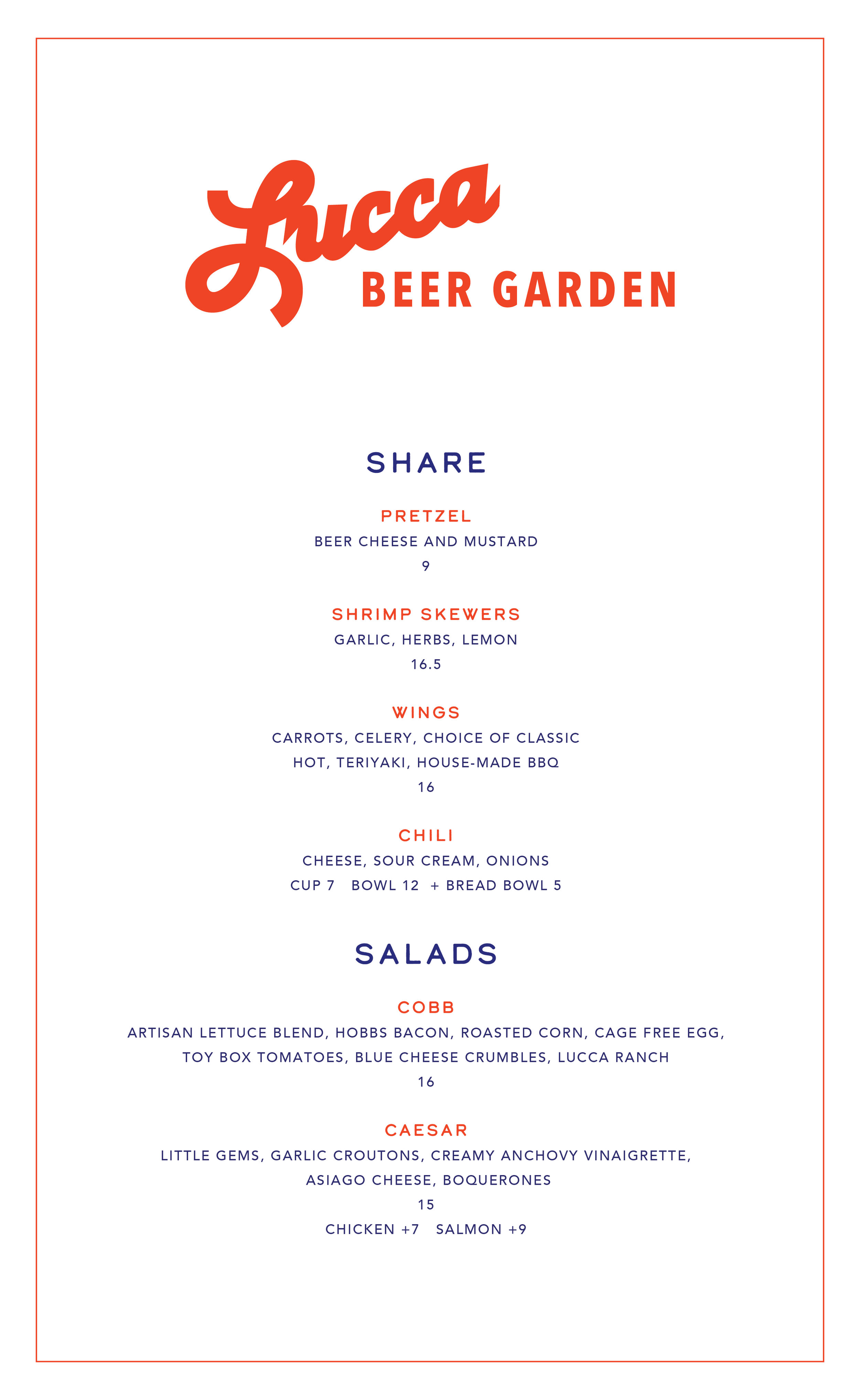 Garden Menu — Lucca Bar and Grill