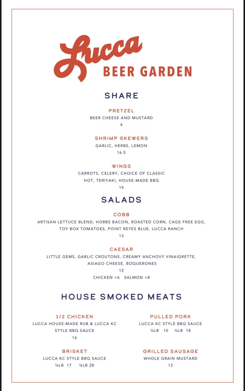 Garden Menu — Lucca Bar and Grill