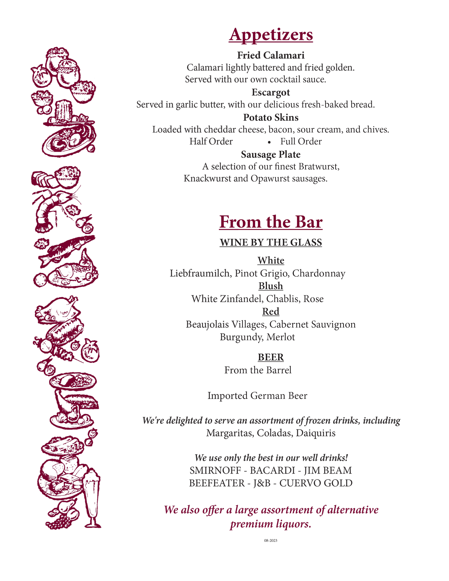 Dinner Menu — Friedhelm's Bavarian Inn Restaurant & Bar ...