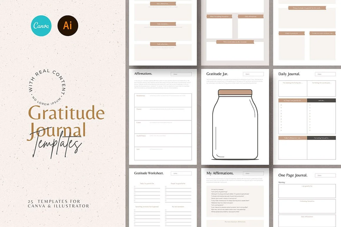 Gratitude Journal Template Bundle — Mindful Coaching Tools