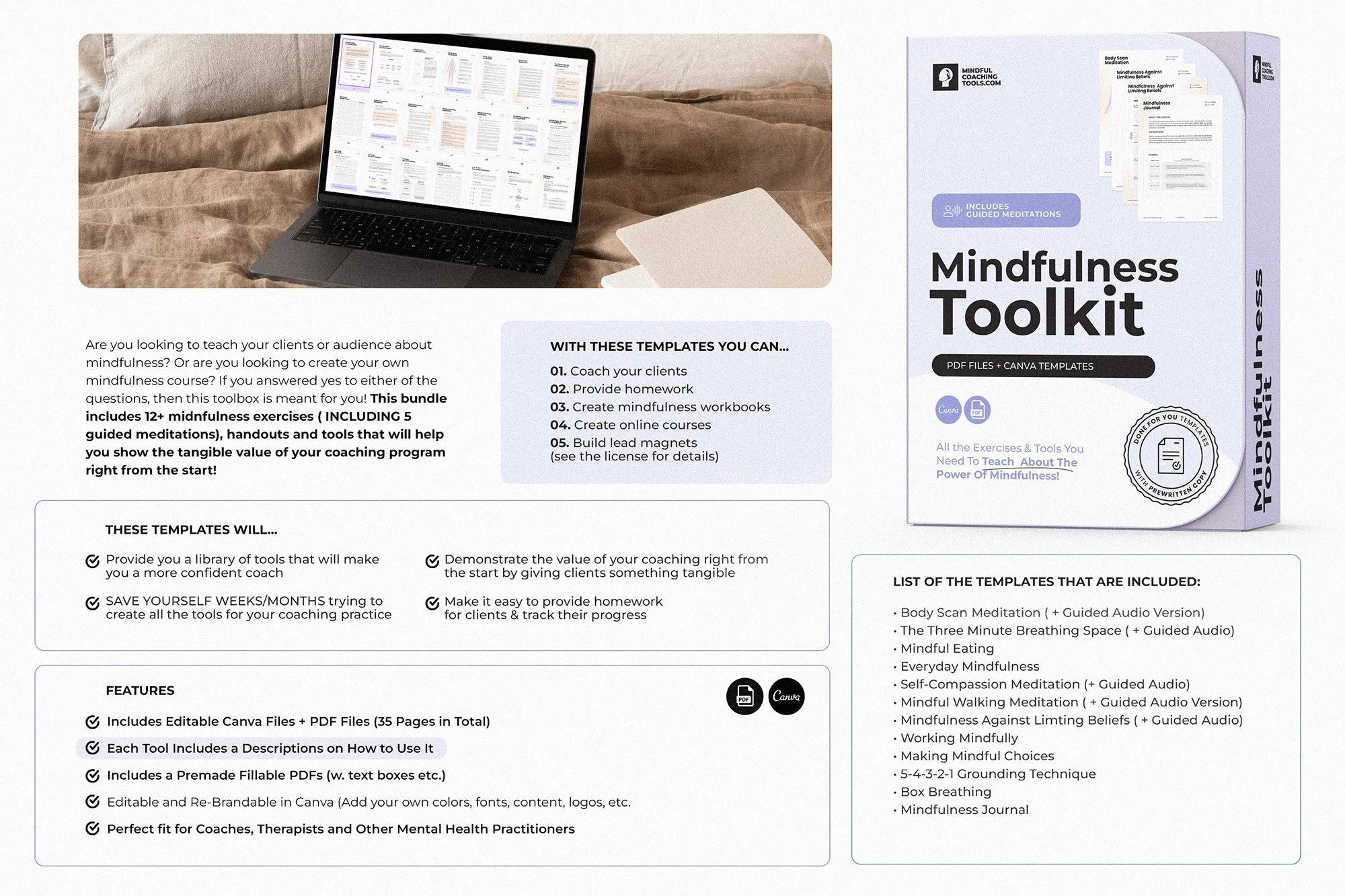 Mindfulness Exercises and Worksheets (PDF & Canva) — Mindful Coaching Tools