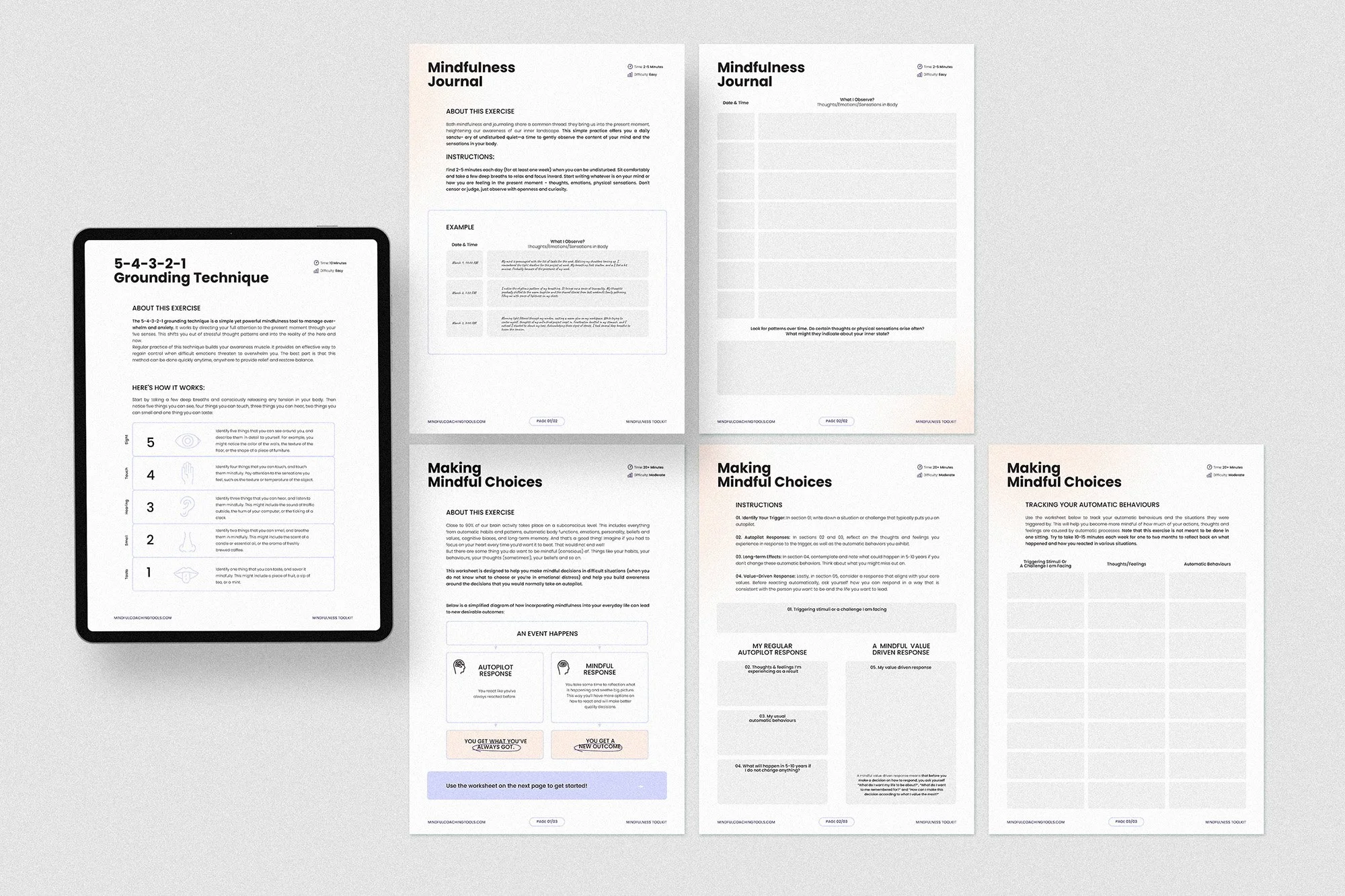 Mindfulness Exercises and Worksheets (PDF & Canva) — Mindful Coaching Tools