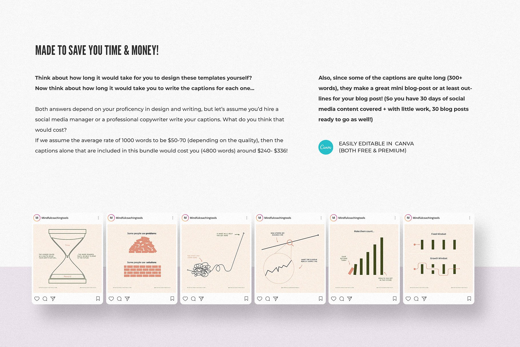 Mindset and Productivity Instagram Templates — Mindful Coaching Tools