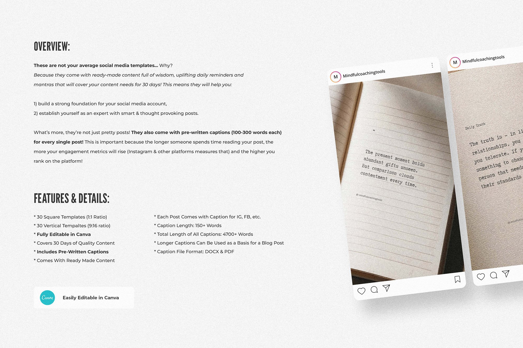 Wisdom Instagram Post Templates For Canva — Mindful Coaching Tools