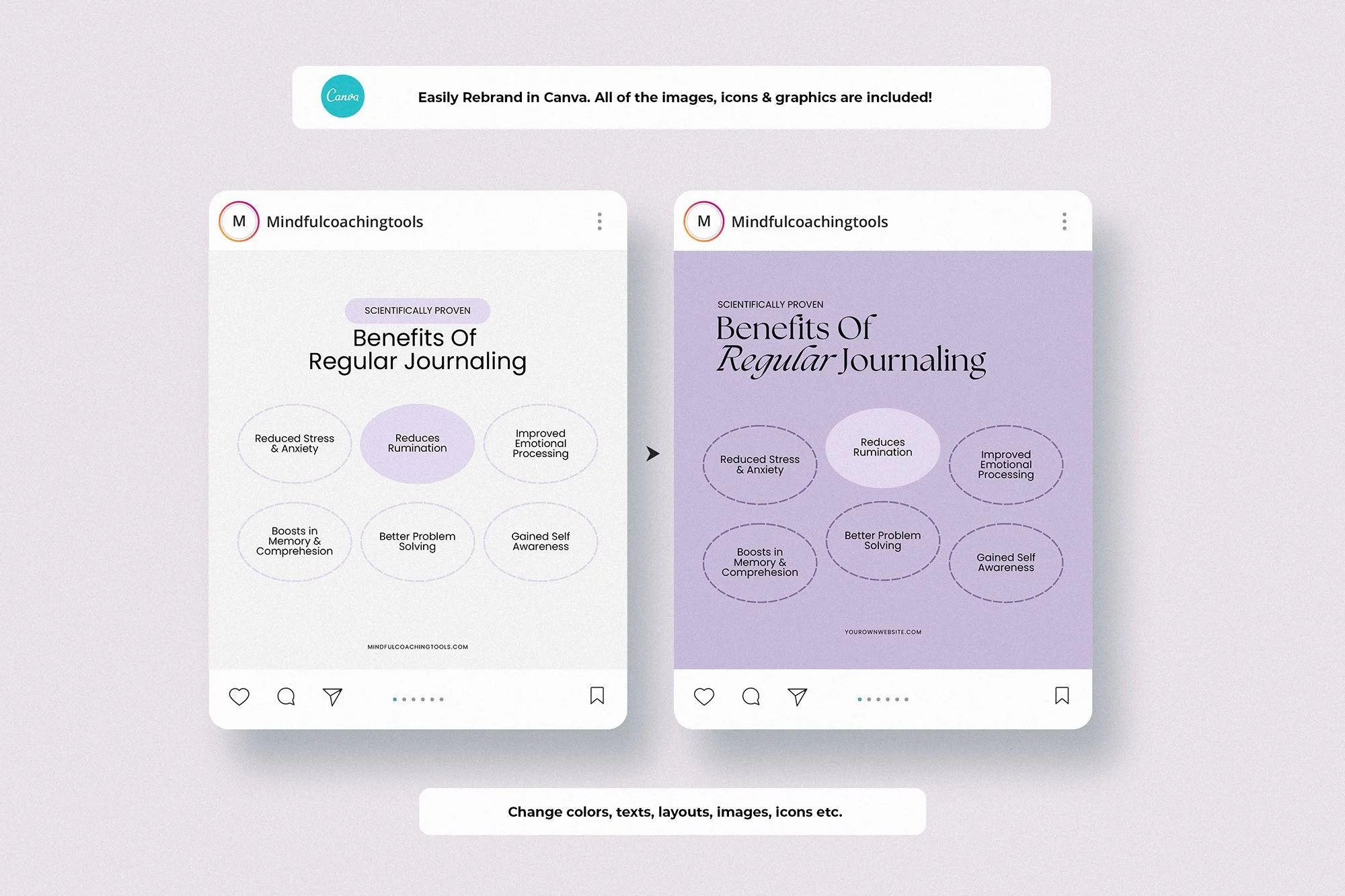 Mental Health and Therapy Instagram Posts For Canva — Mindful Coaching ...