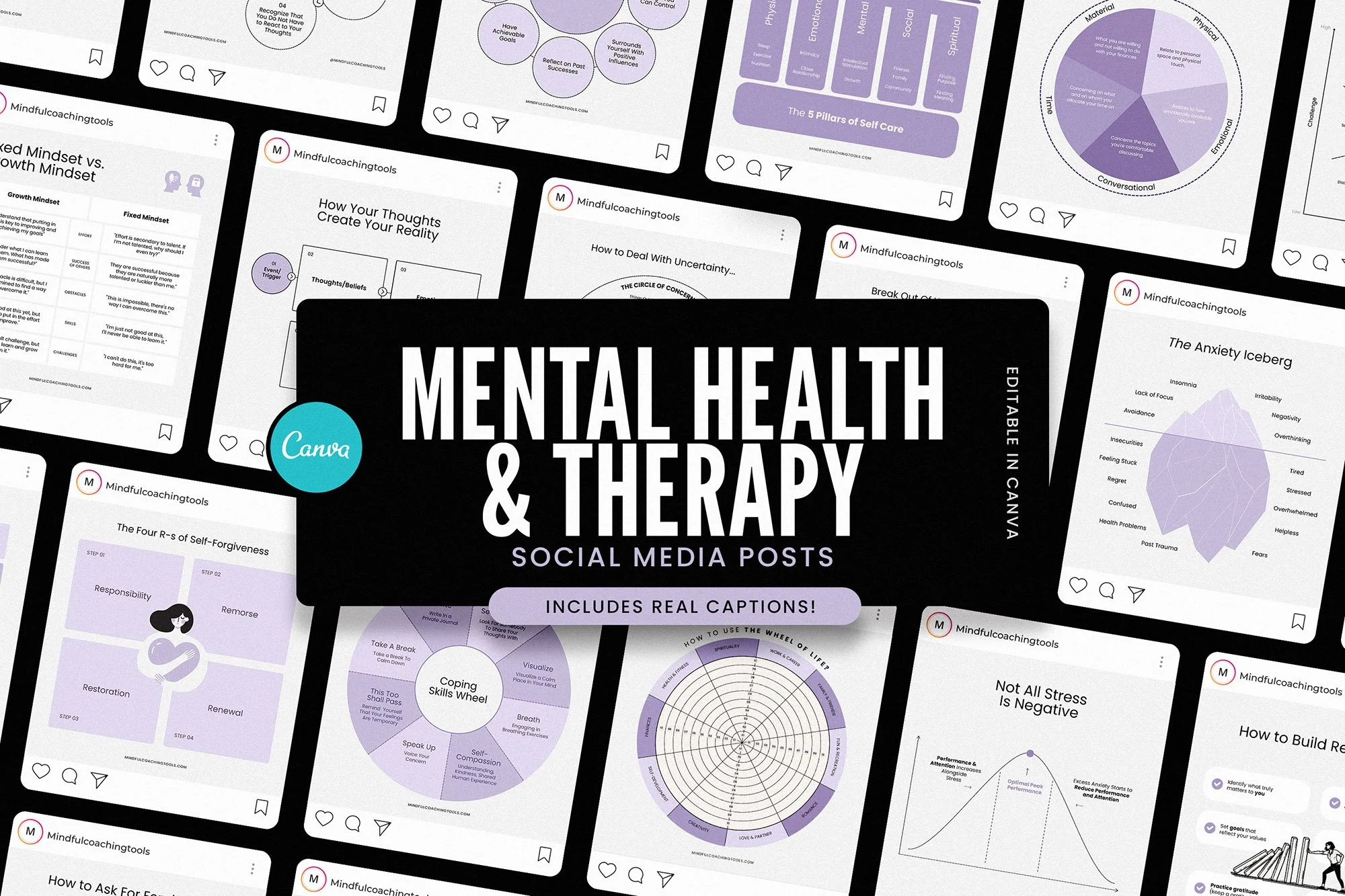 Mental Health and Therapy Instagram Posts For Canva — Mindful Coaching ...