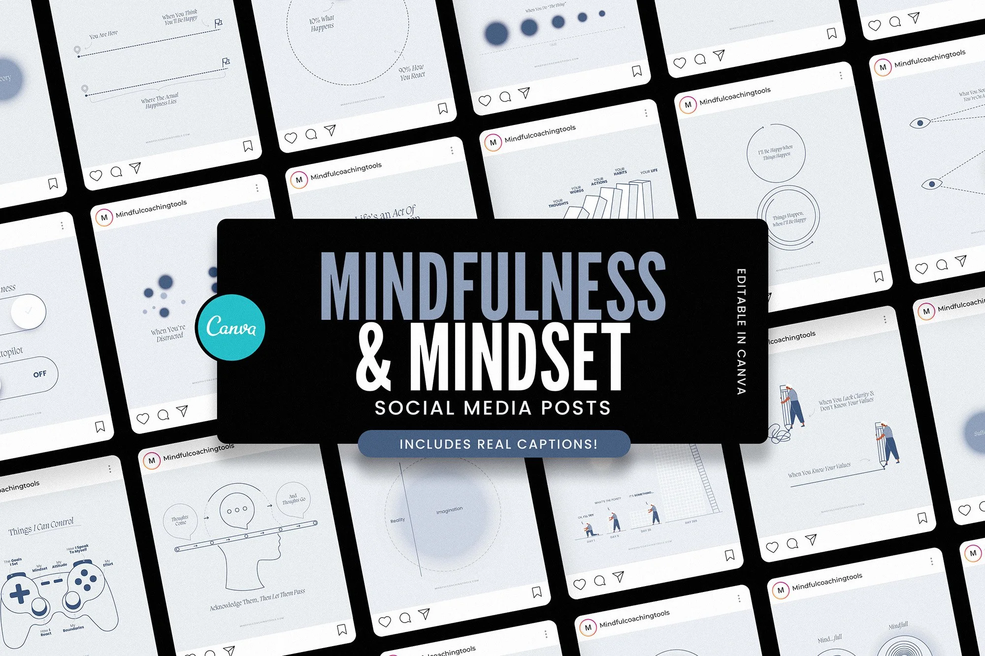 Mindfulness And Mindset Instagram Posts For Canva — Mindful Coaching Tools
