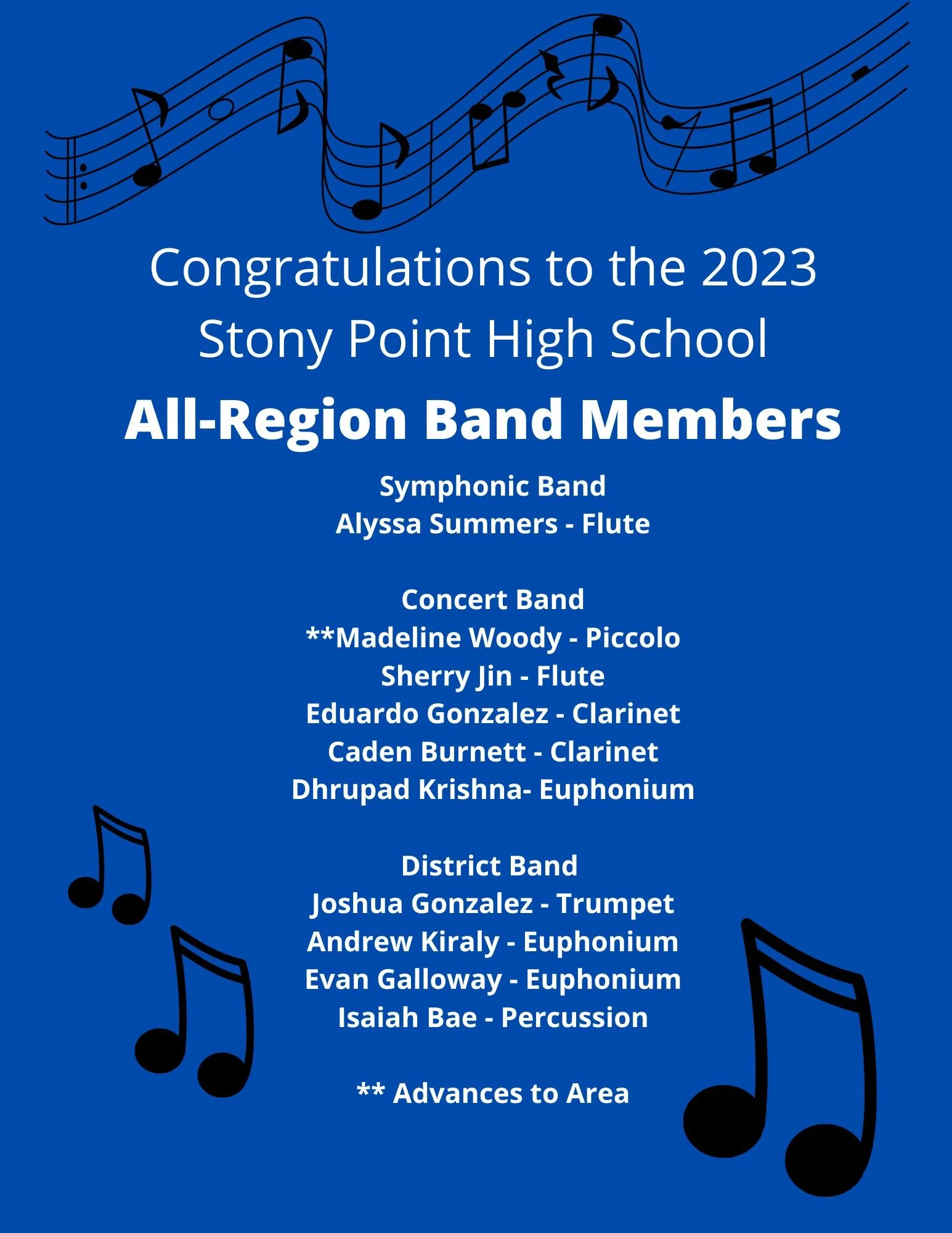 Congratulations 2023 All-Region Band Members! — Stony Point High School ...