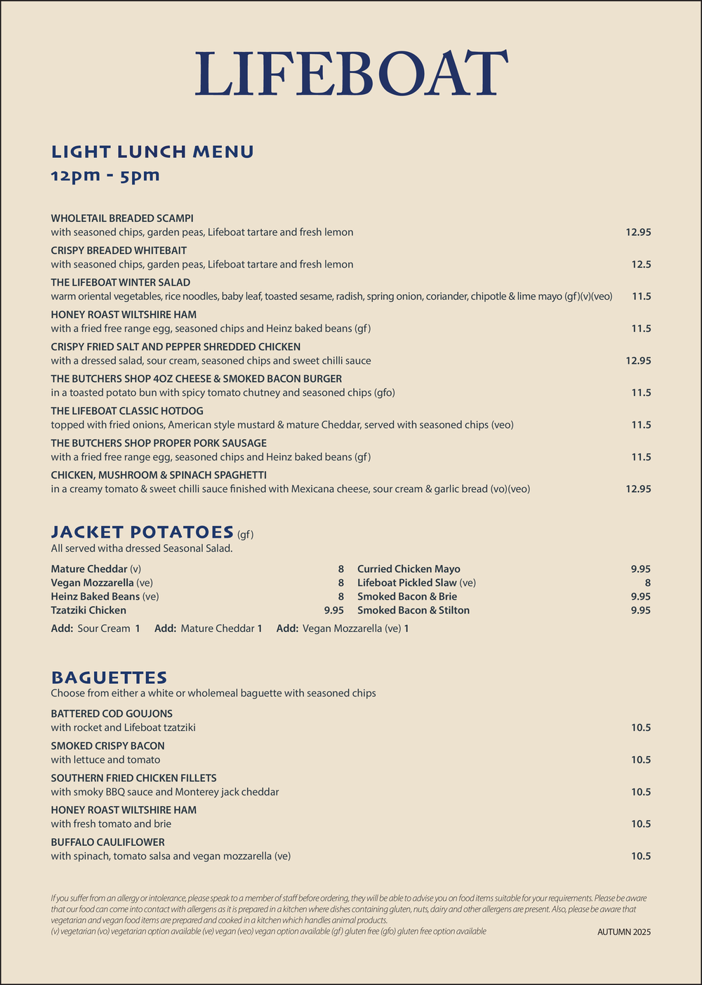 Light Lunch Menu — The LIFEBOAT - East Cowes
