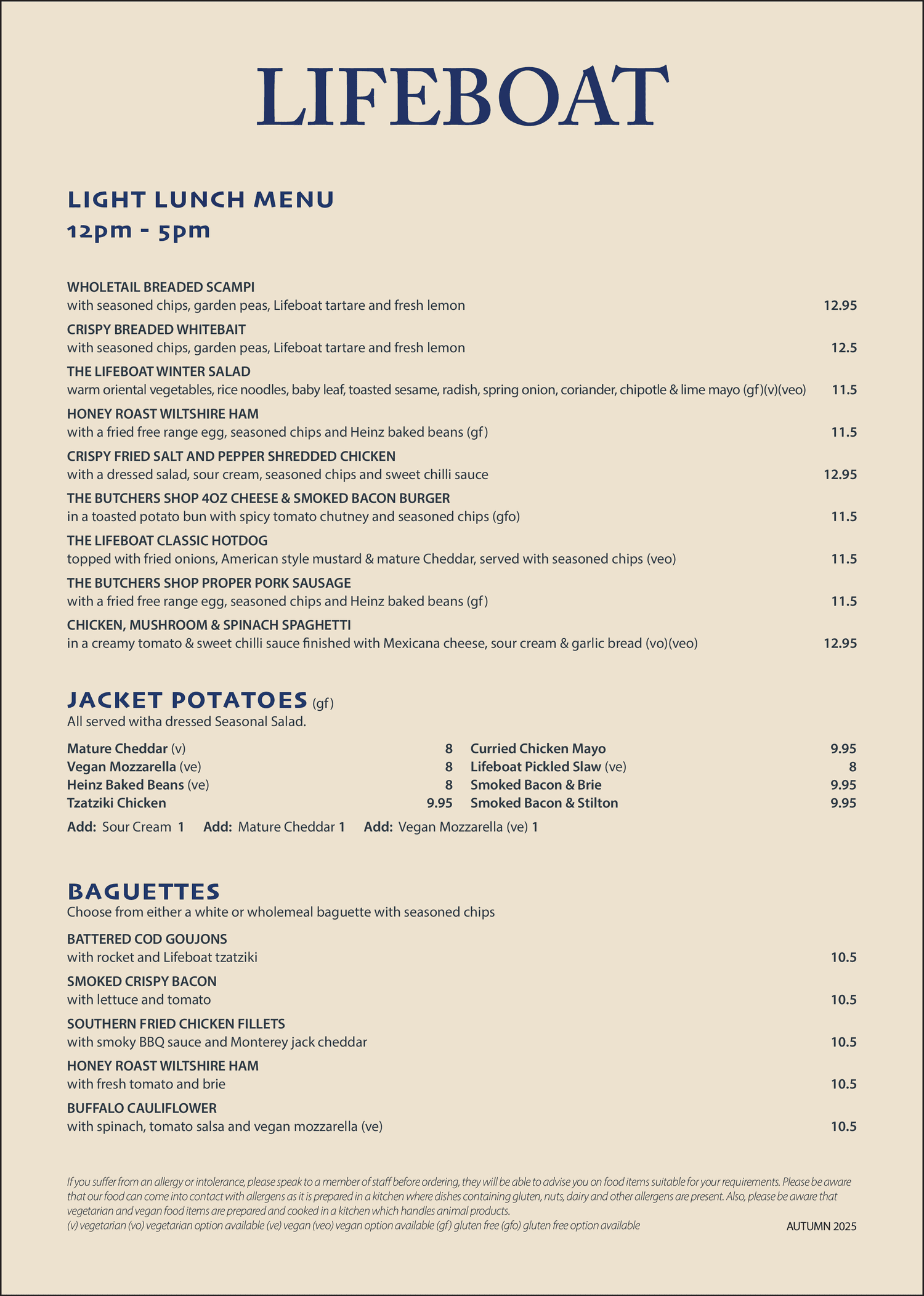 Light Lunch Menu — The LIFEBOAT - East Cowes